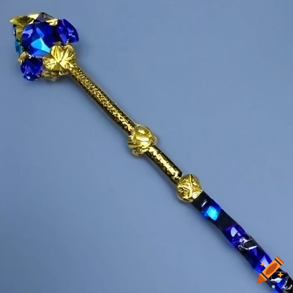 Gold and blue gem long staff in wise man theme on Craiyon