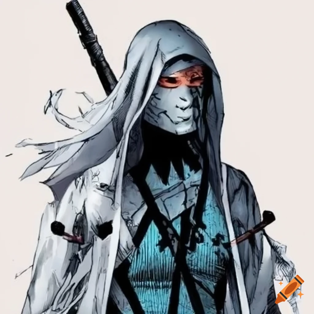 Comic book character in a white ninja outfit on Craiyon