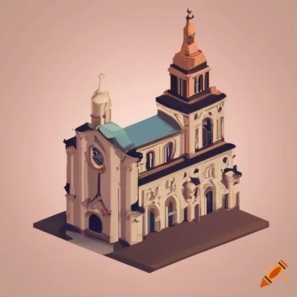 Baroque church in isometric perspective on Craiyon