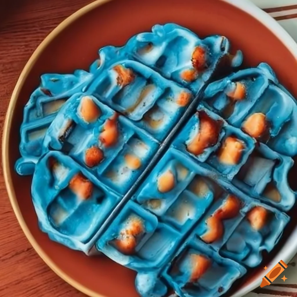 Blue colored waffles stacked on a plate on Craiyon