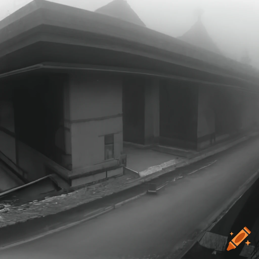 Cctv camera view of a ghost town in dense fog resembling a modern ...