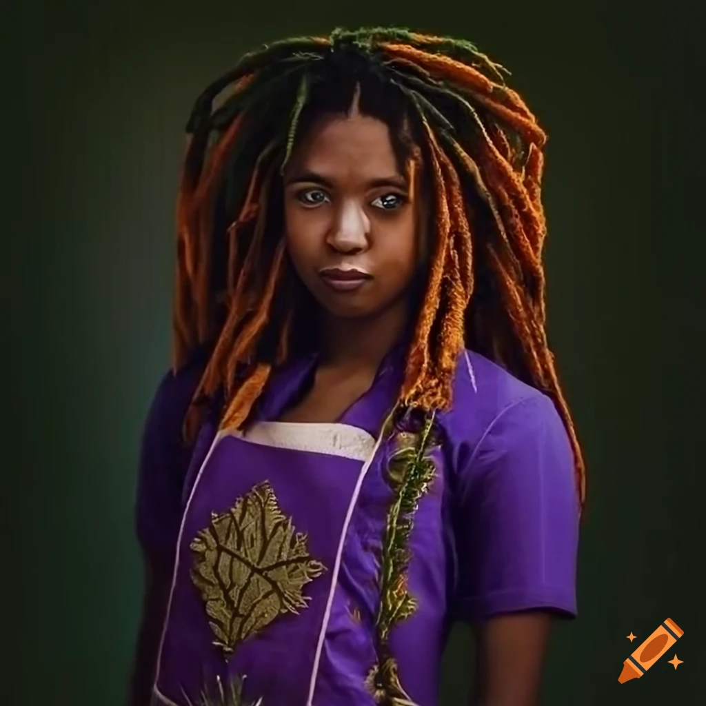 Portrait of a beautiful Creole woman with red locs and elf ears on Craiyon