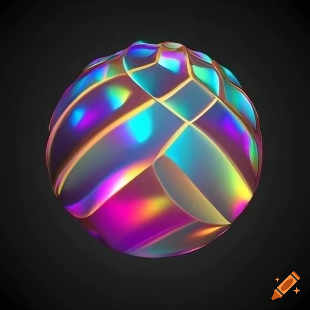 Iridescent 3D sculpted prismatic object on black background on Craiyon