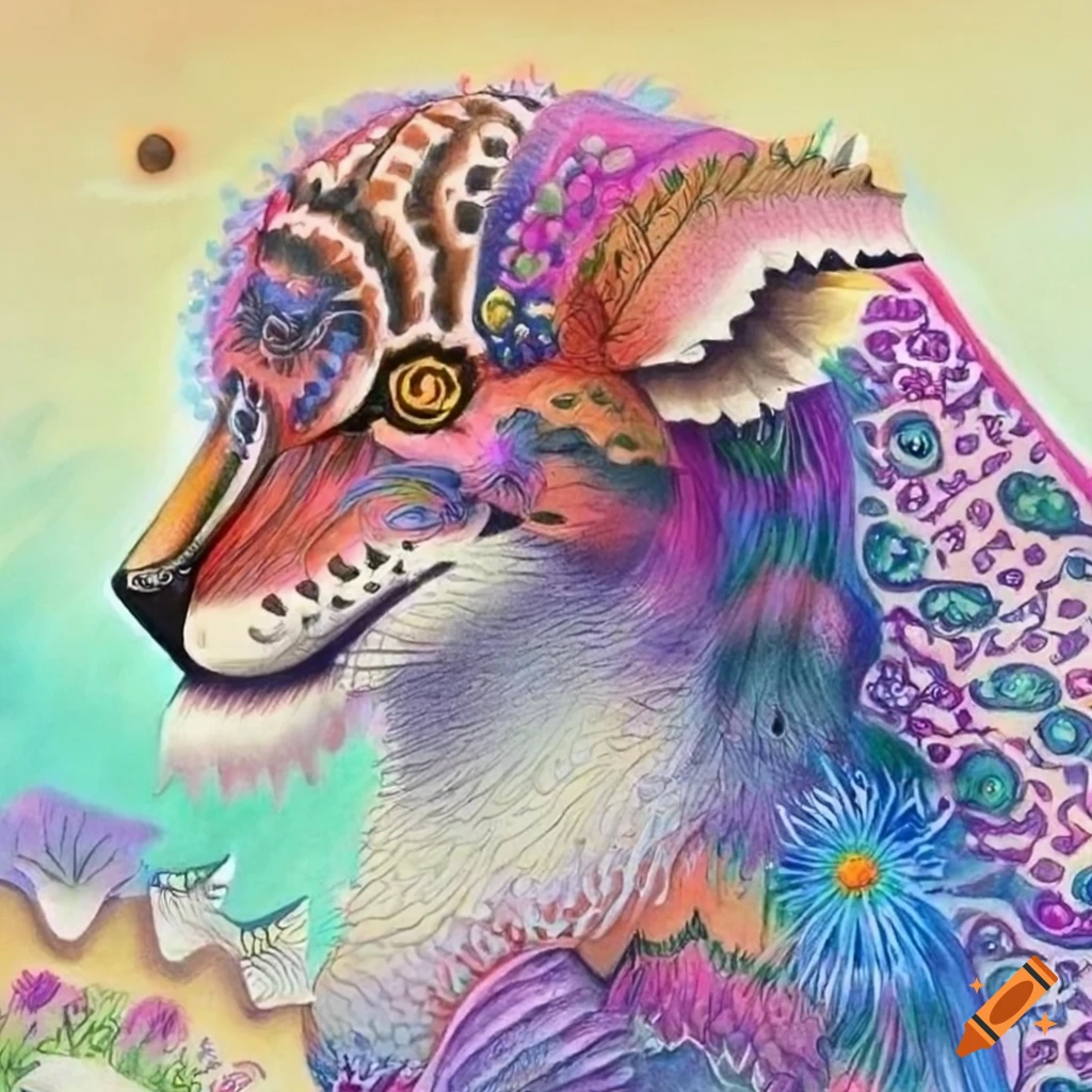 Tribal ancient art landscape cosmos milky way animals in colored pencil ...