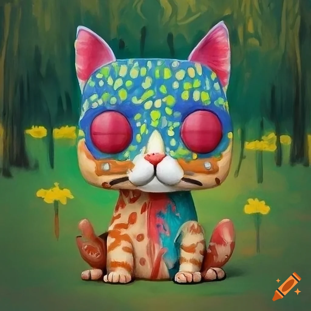 Funko pop style world with colorful animals and nature elements on Craiyon