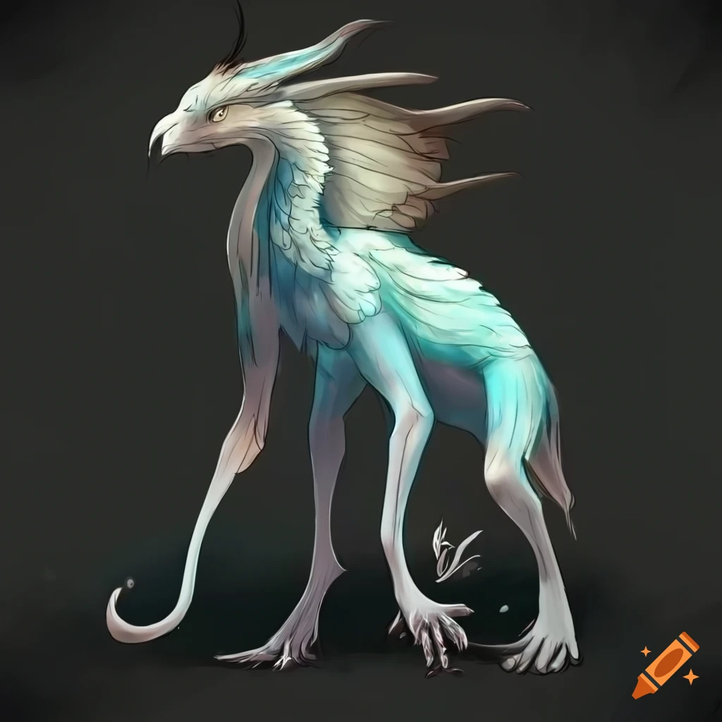 Elegant and graceful hybrid mythical creature with large expressive ...