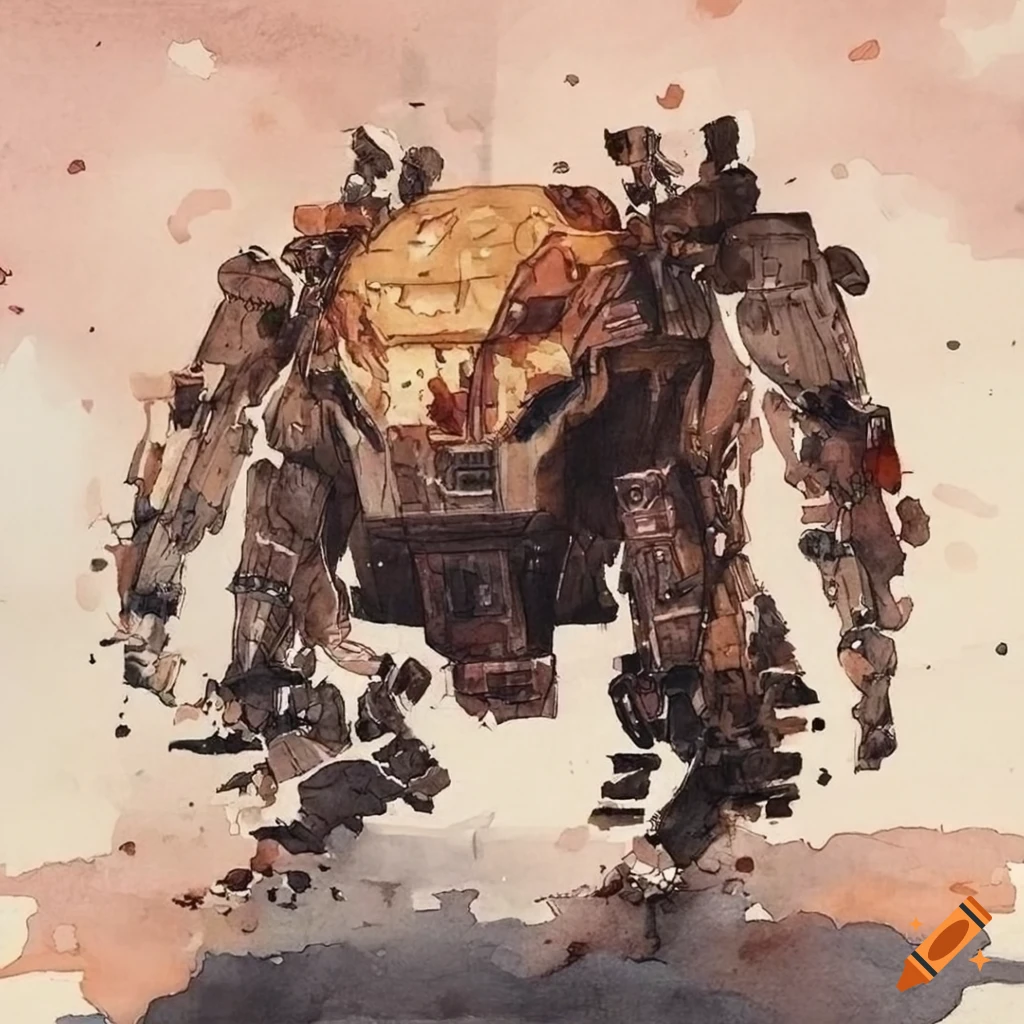 Intricate watercolor painting of a stylish mech with norwegian ...