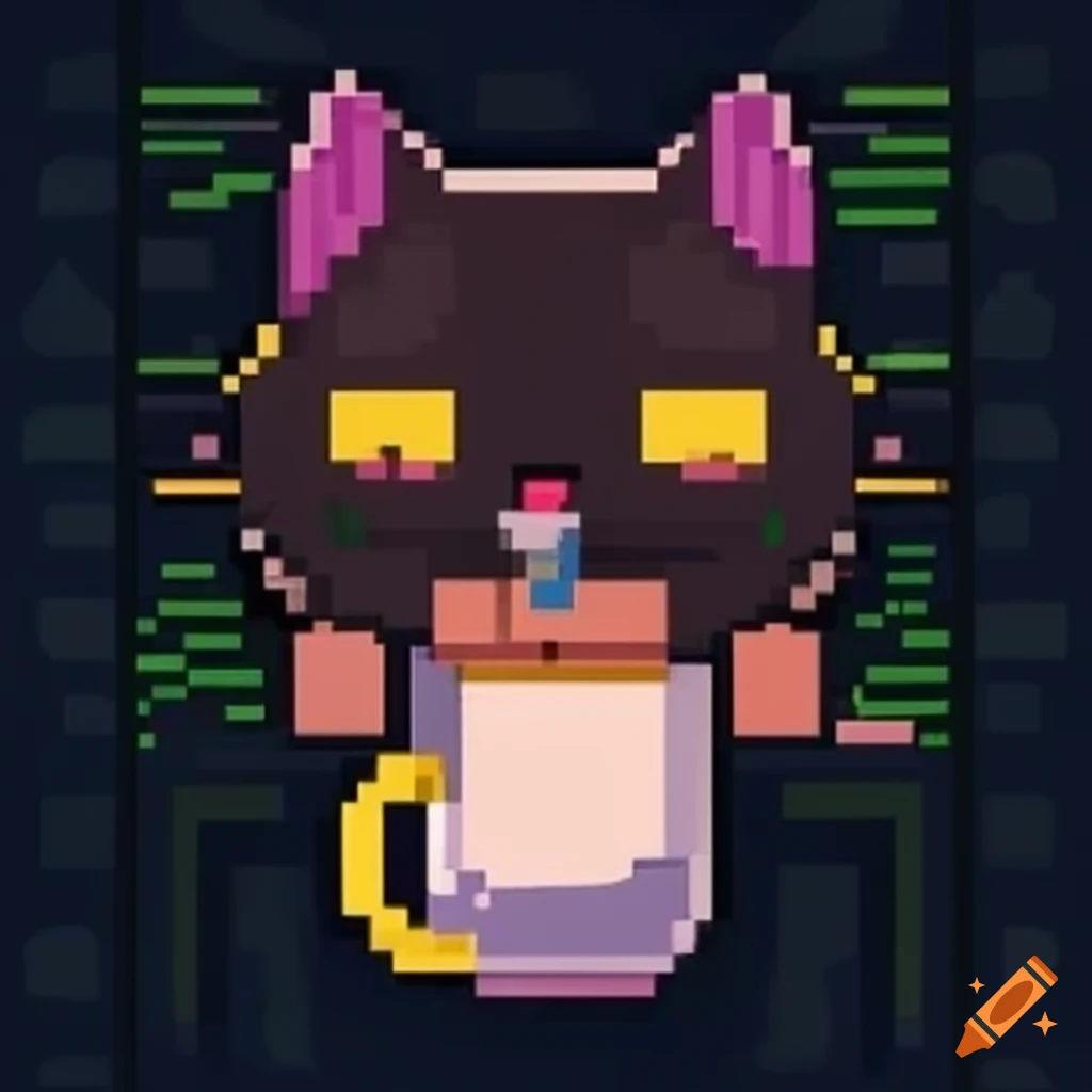 8 bit cat enjoying coffee on Craiyon