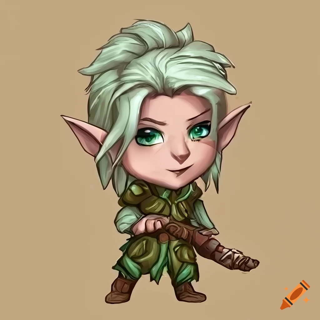Wood elf male druid with blond hair and pale skin in chibi style on Craiyon