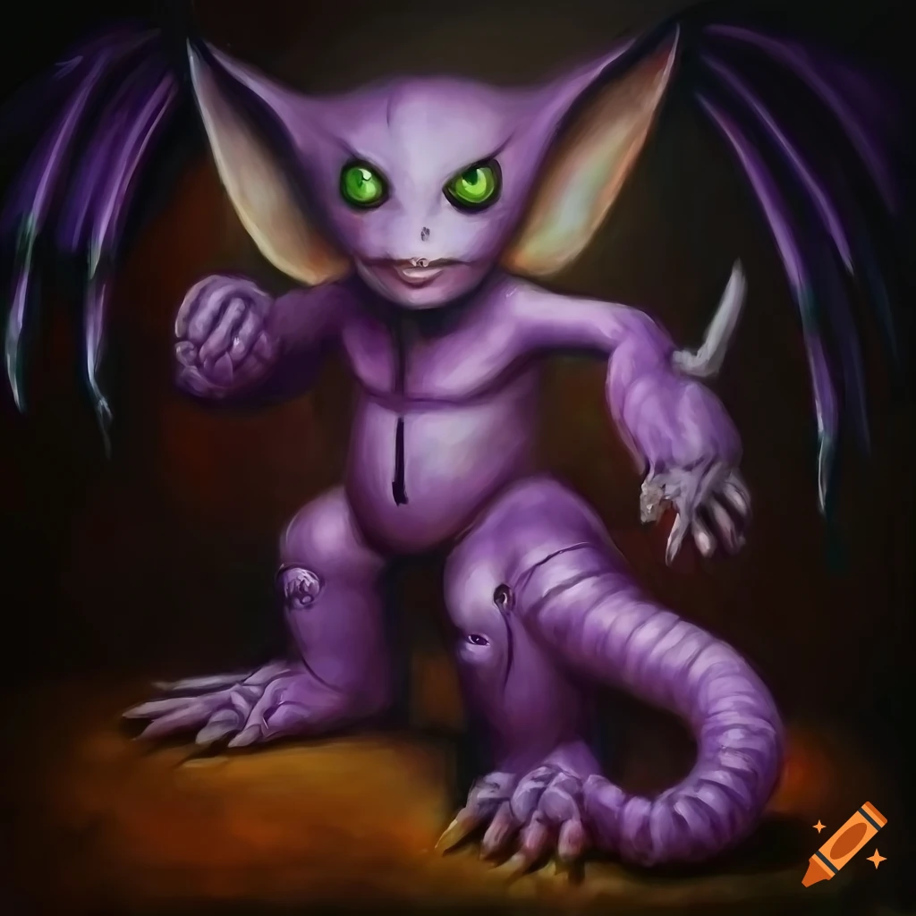 Impmon from digimon in a modern surrealism style by jacek yerka on Craiyon