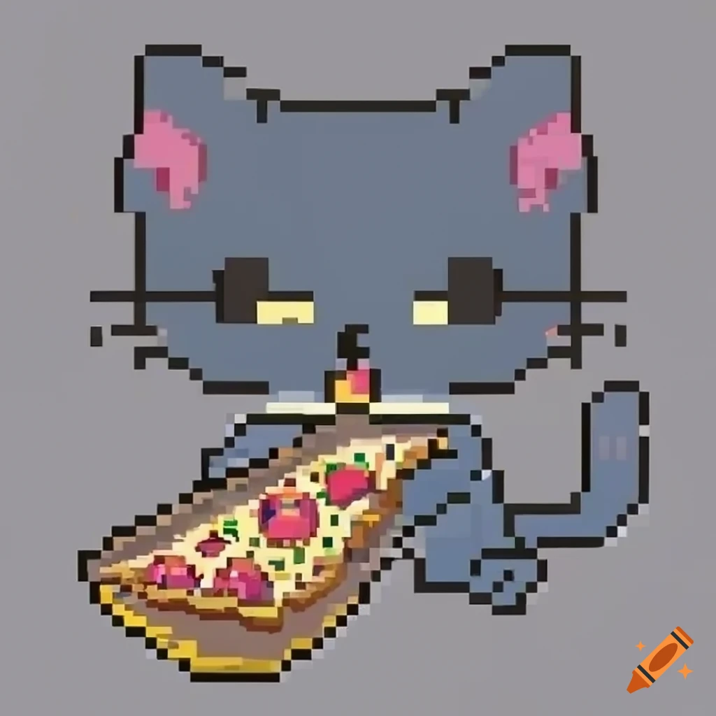 8-bit art cat enjoying pizza on Craiyon