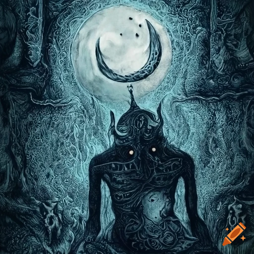 Sleep paralysis demon on the moon with intricate details on Craiyon