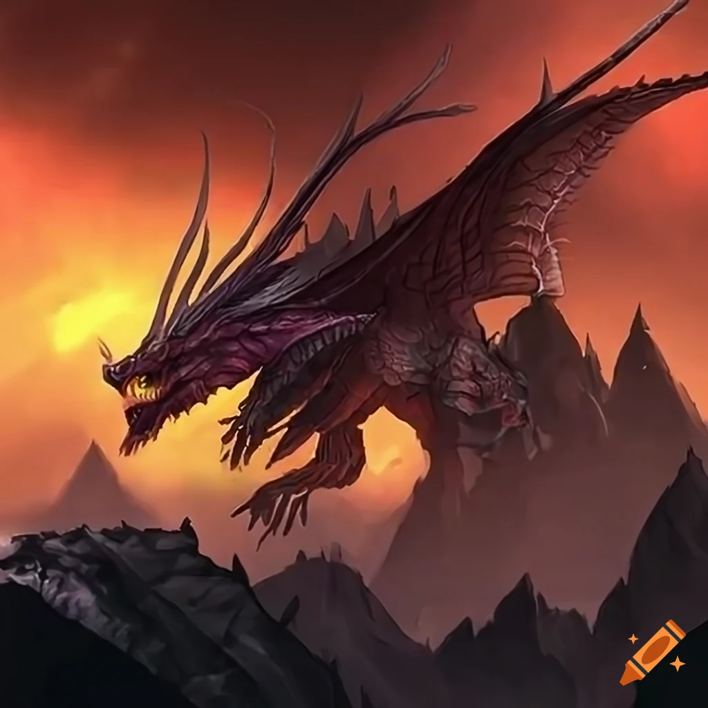 Mmorpg scene with dragon, mountains, and fantasy army on Craiyon