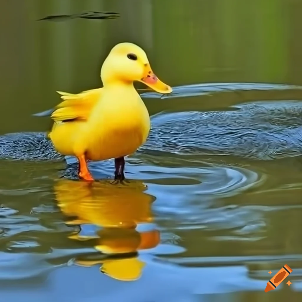 Yellow duck floating in a forest river on Craiyon