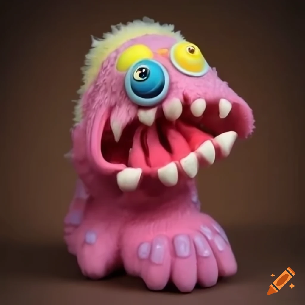 Maw sculpture from My Singing Monsters made of plasticine with pink fur ...