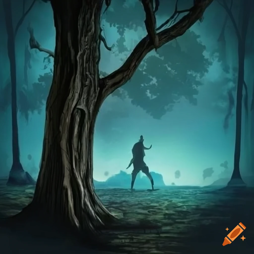 Fantasy rogue in tree shadow during golden hour on Craiyon