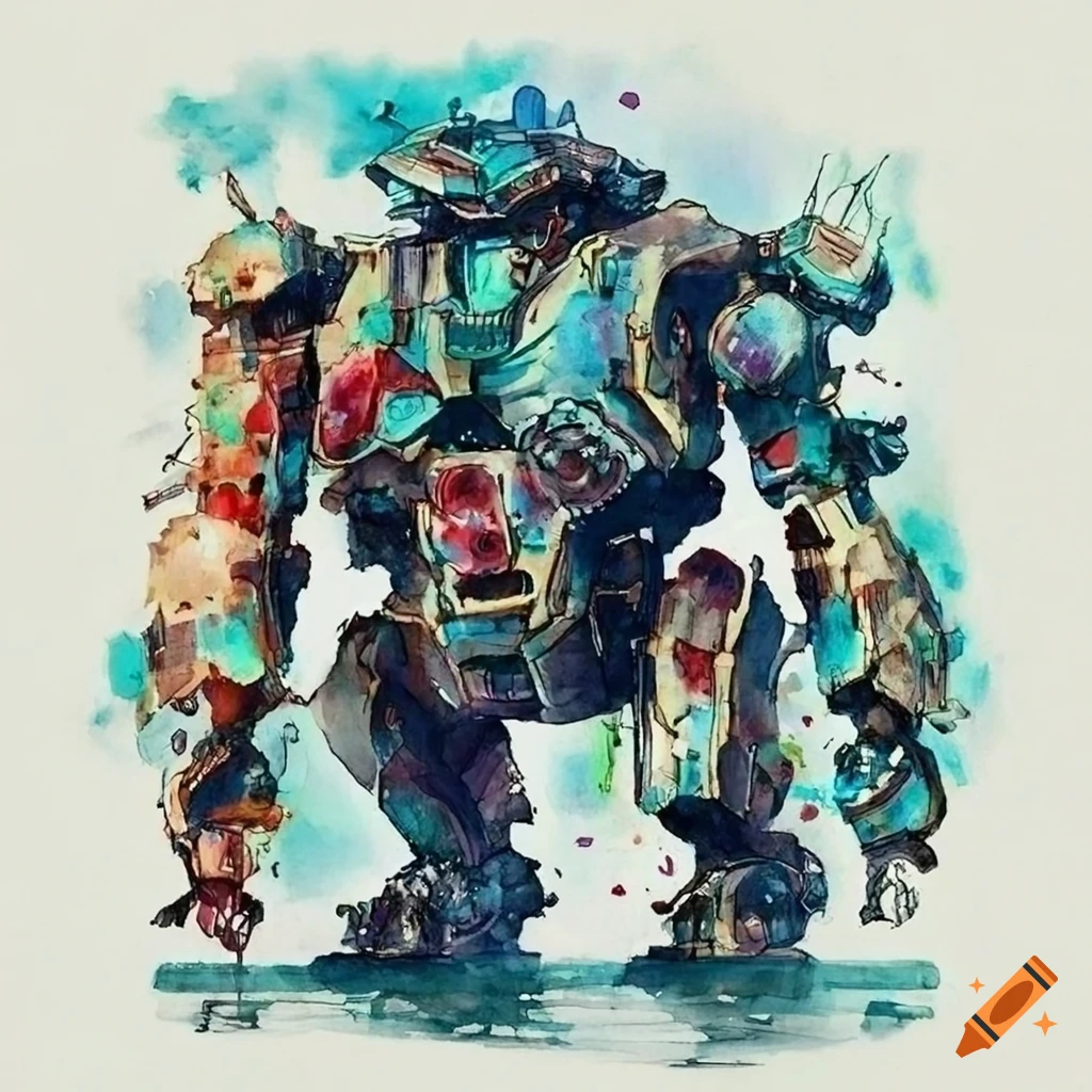 Intricate watercolor painting of a stylish norwegian mecha design on ...