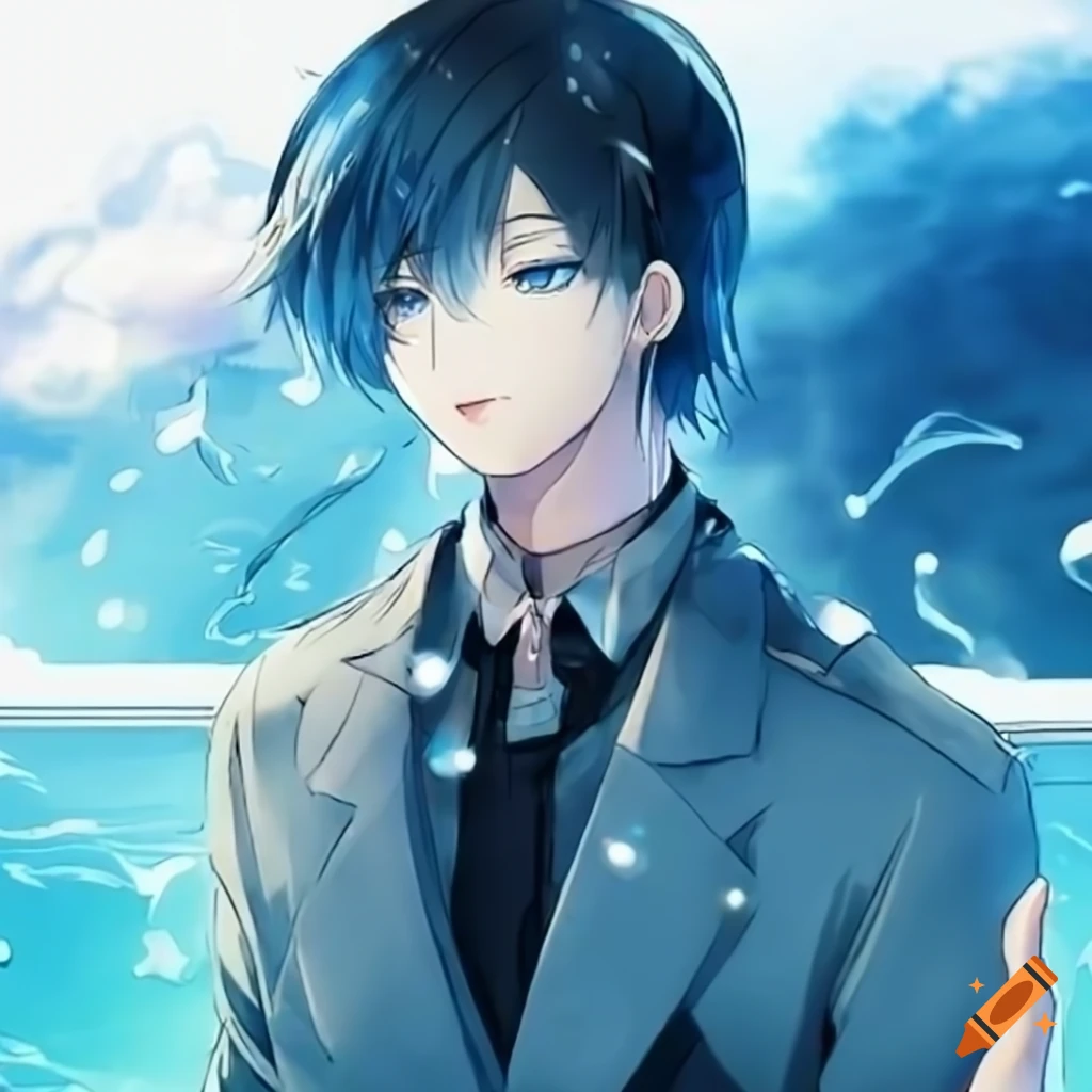 Blue water anime boy on Craiyon