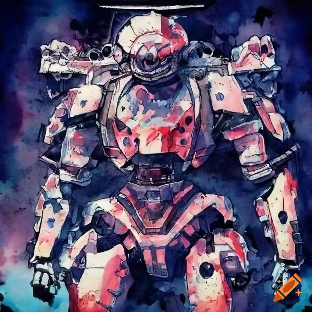 Intricate watercolor painting of a stylish norwegian mecha design on ...