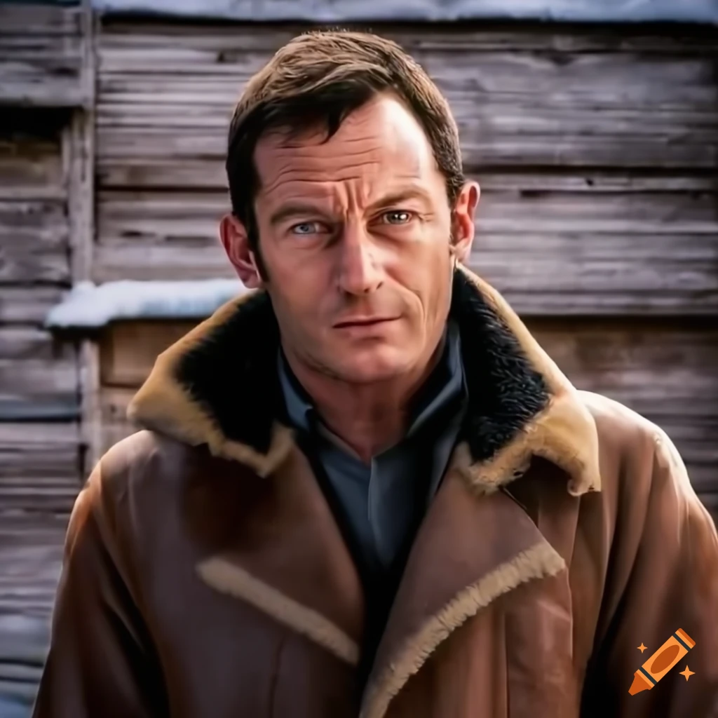 Actor resembling Jason Isaacs at age 20 in a brown sheepskin bomber ...