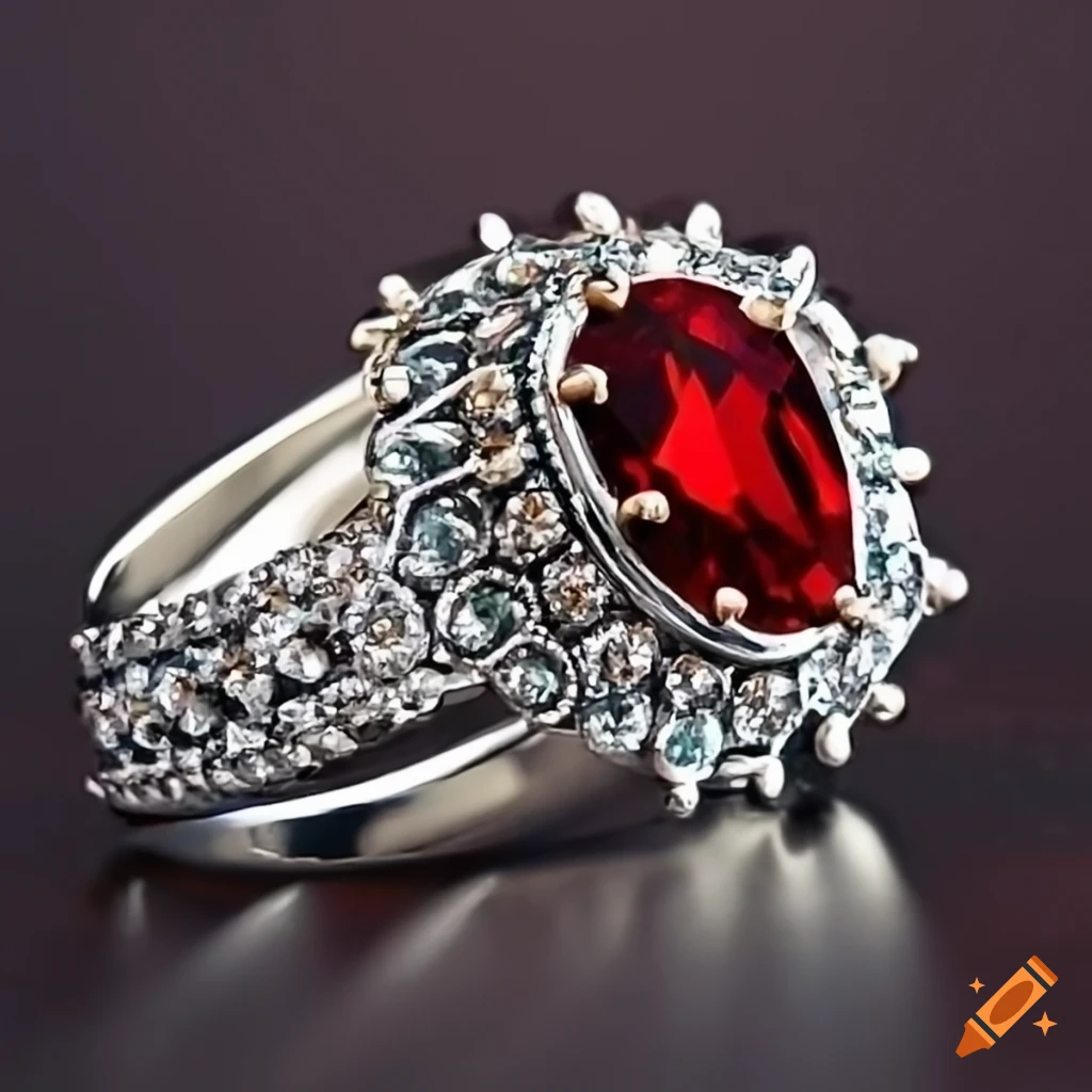 Fantasy ring with red gem and white band on Craiyon