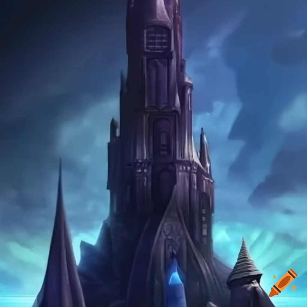 Magic tower with books, magic crystals, and stone guards on the first ...