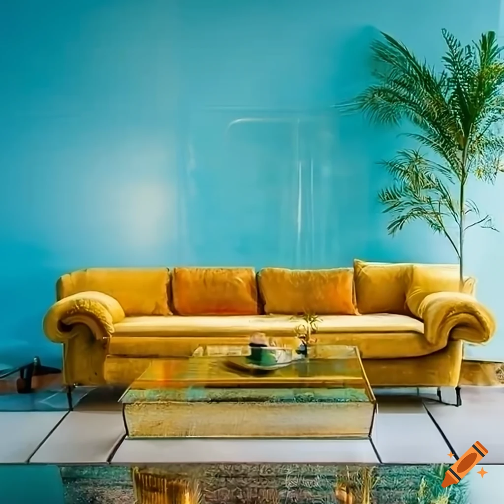 Colorful transparent glass sofa and table in a modern living room with ...