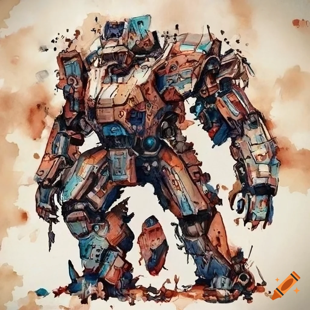 Intricate watercolor painting of a stylish norwegian mecha design on ...
