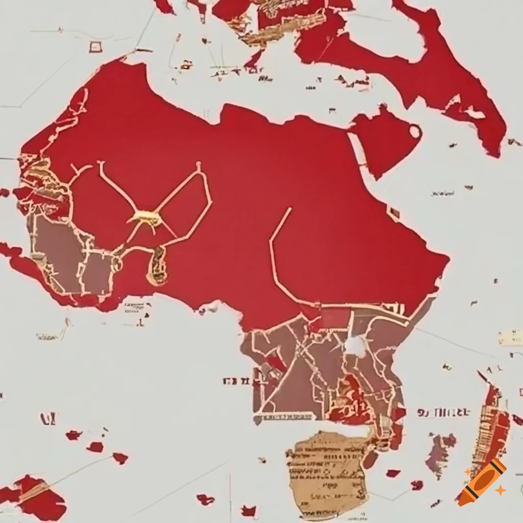 Christopher columbus map in red and gold colors on Craiyon
