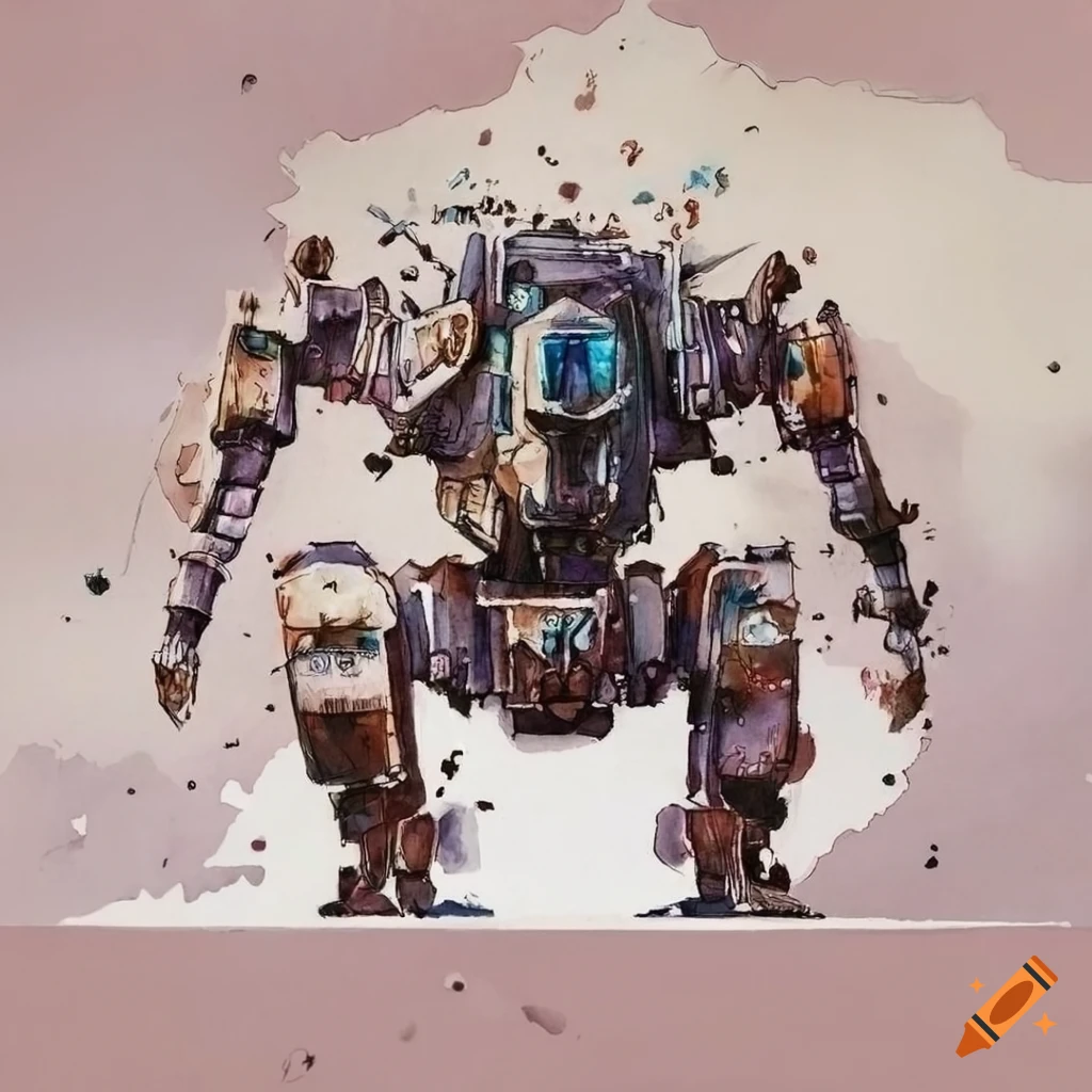 Intricate watercolor painting of a stylish mech with norwegian ...