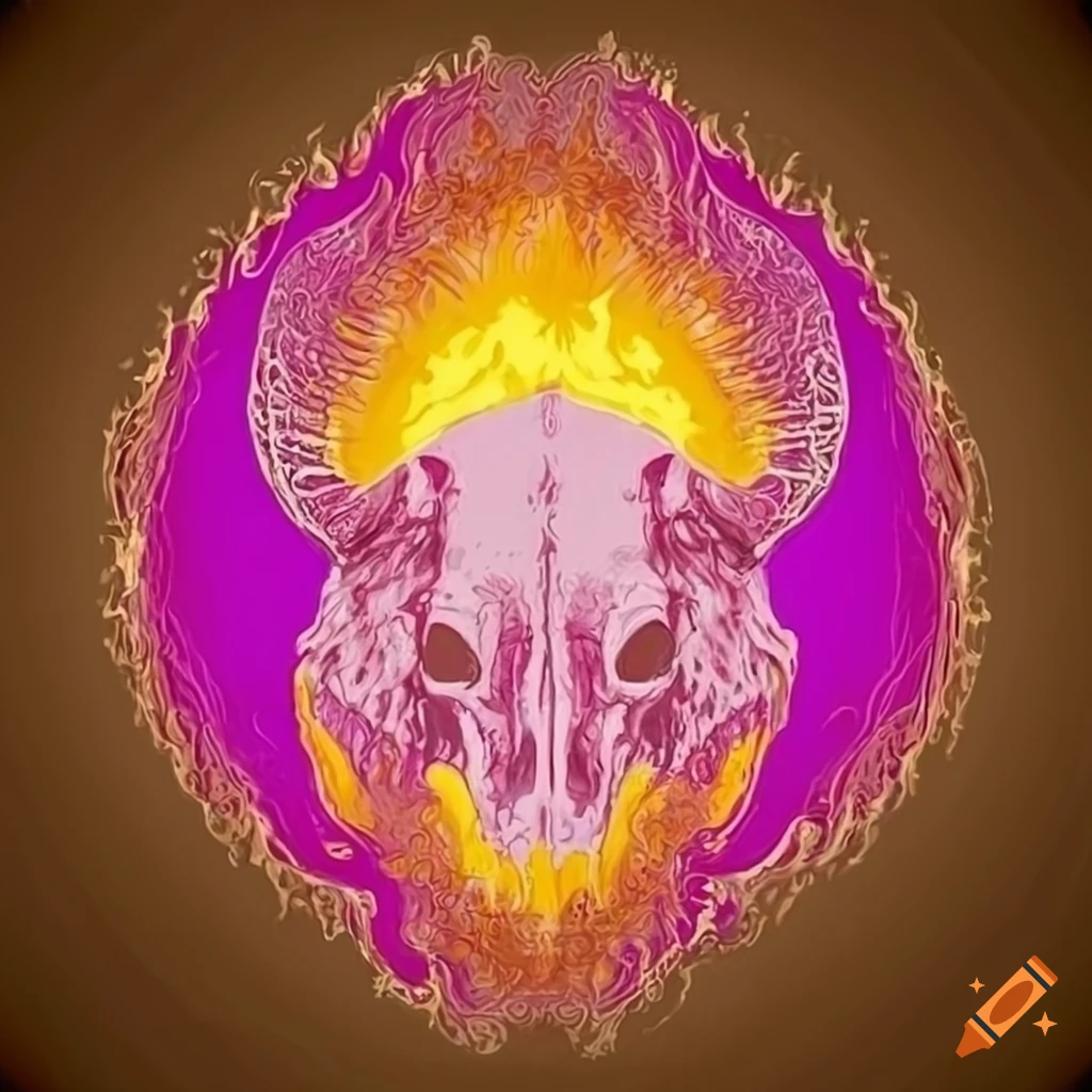 Pink rat skull encircled by golden flames in a striking composition on ...
