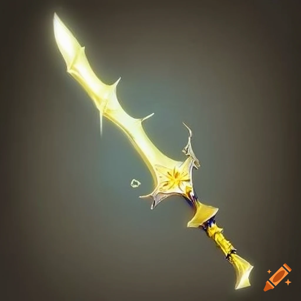 Mythic yellow sword in a fantasy setting with starlight on Craiyon