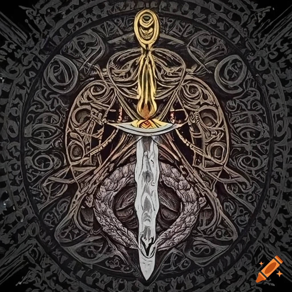 Mighty sword intertwined with a coiled serpent - ancient symbol of ...