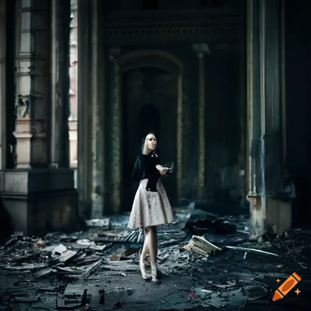 Destroyed paris cityscape in a post-apocalyptic setting on Craiyon