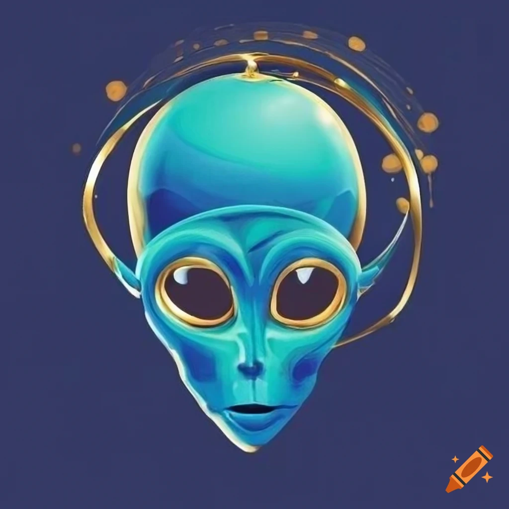 Stylized blue and gold alien on an indigo background on Craiyon