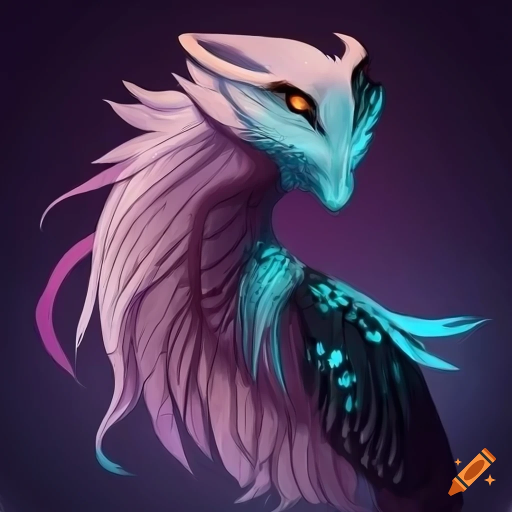 Elegant and graceful hybrid mythical creature with large expressive eyes and a long tail on Craiyon