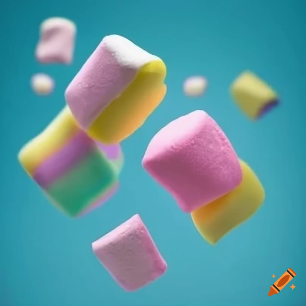 Colorful cute marshmallow candies floating in the air on Craiyon