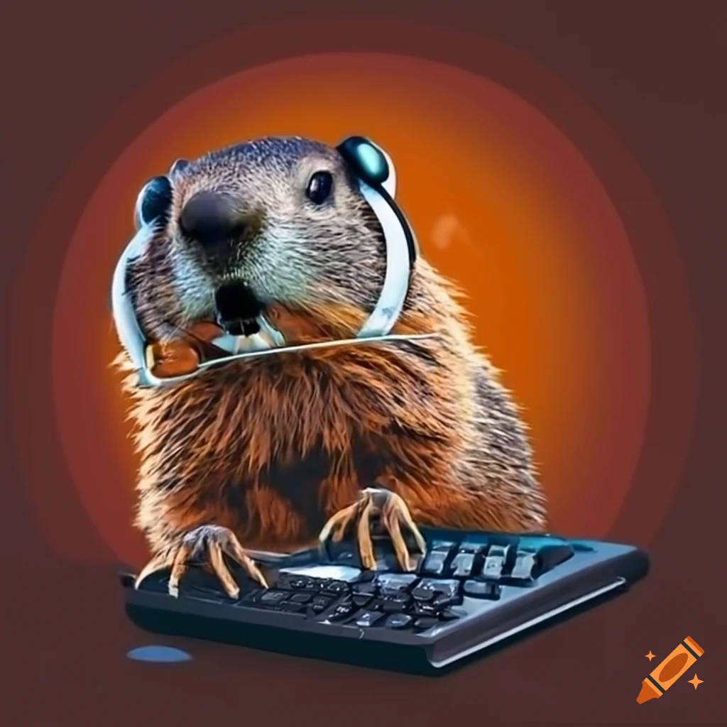 Groundhog with headset playing on a computer on Craiyon