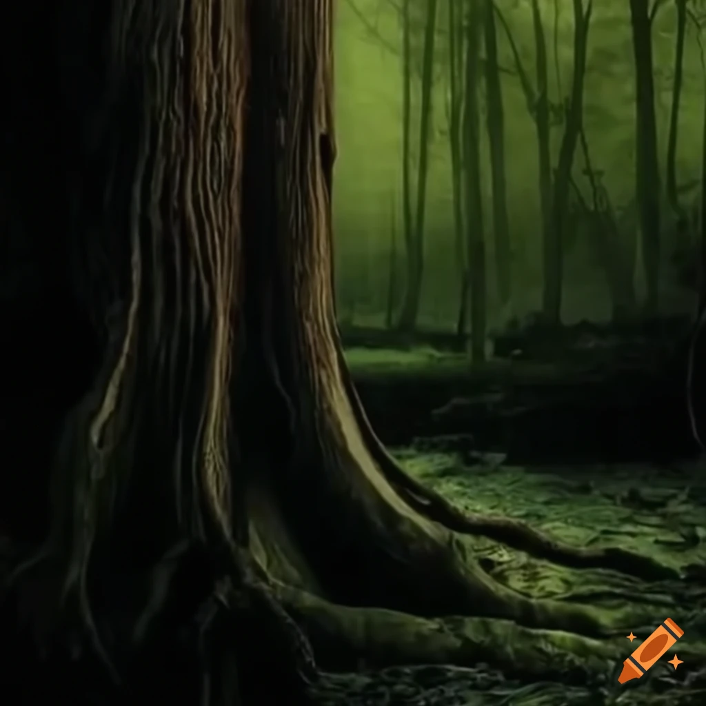 Horror movie scene with a tree on Craiyon