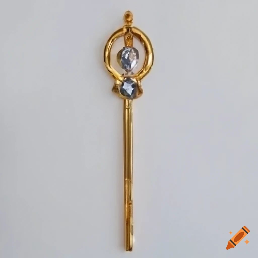 Gold and grey gem long staff with sage leaves theme on Craiyon