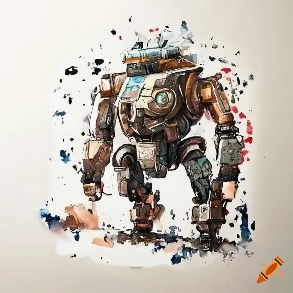 Intricate watercolor painting of a stylish Mech with Norwegian ...
