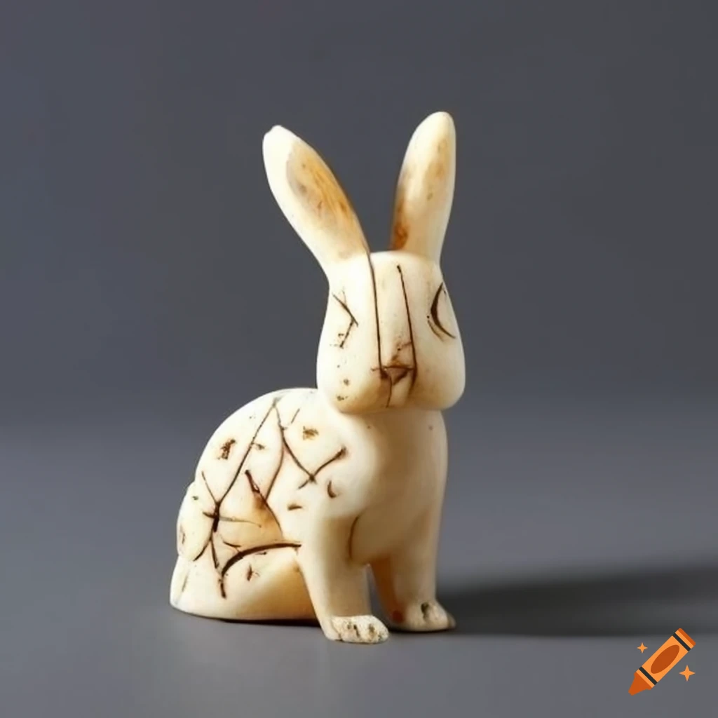 Ivory carved cute rabbit in primitive tribal art style on Craiyon