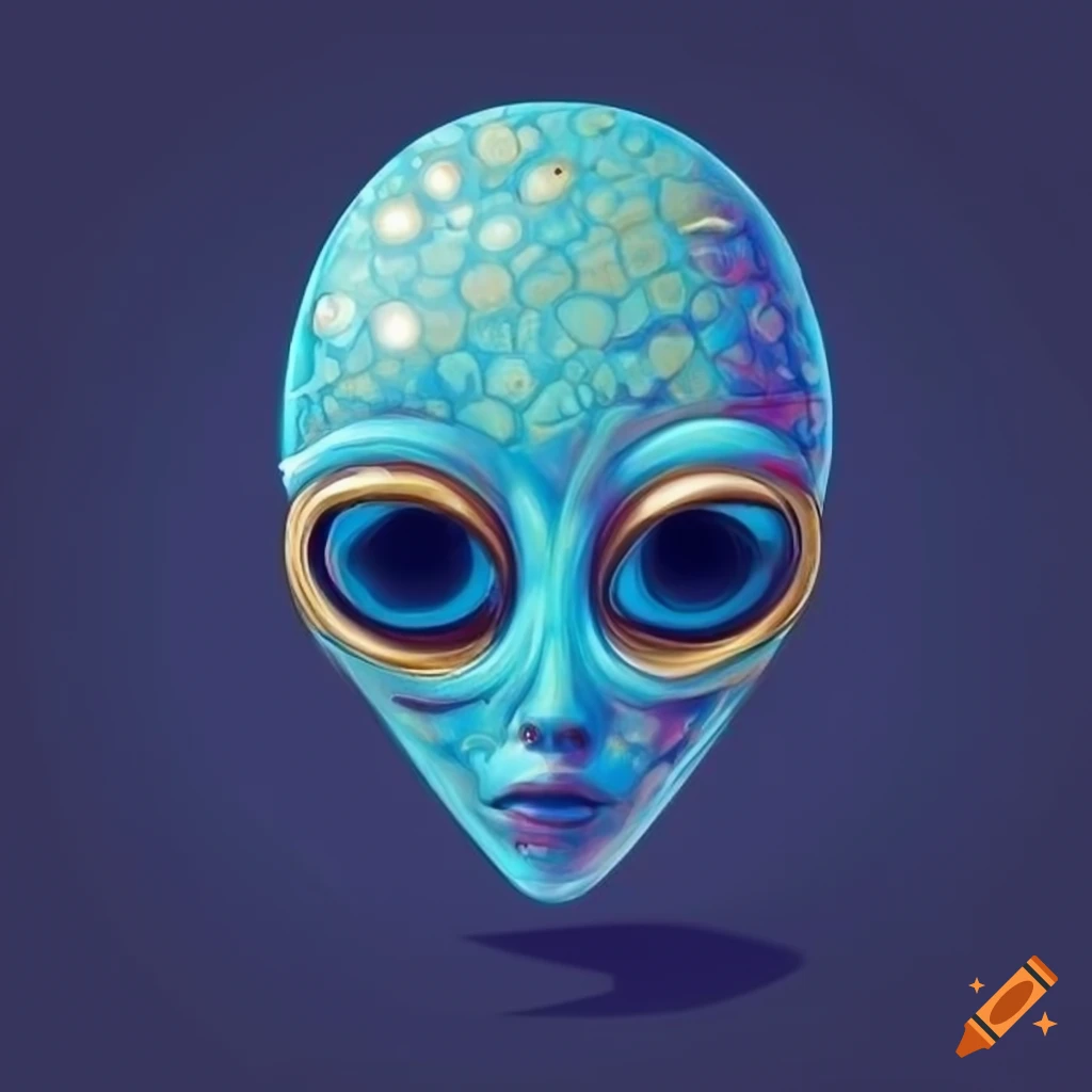 Stylized blue and gold alien on an indigo background on Craiyon