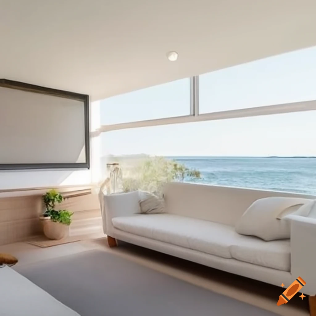 Luxurious minimalist boat house living room on Craiyon