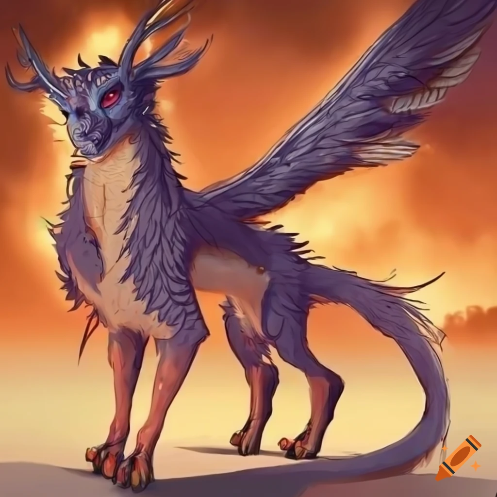 Elegant and graceful mythical quadrupedal creature with large expressive eyes and a long tail on ...