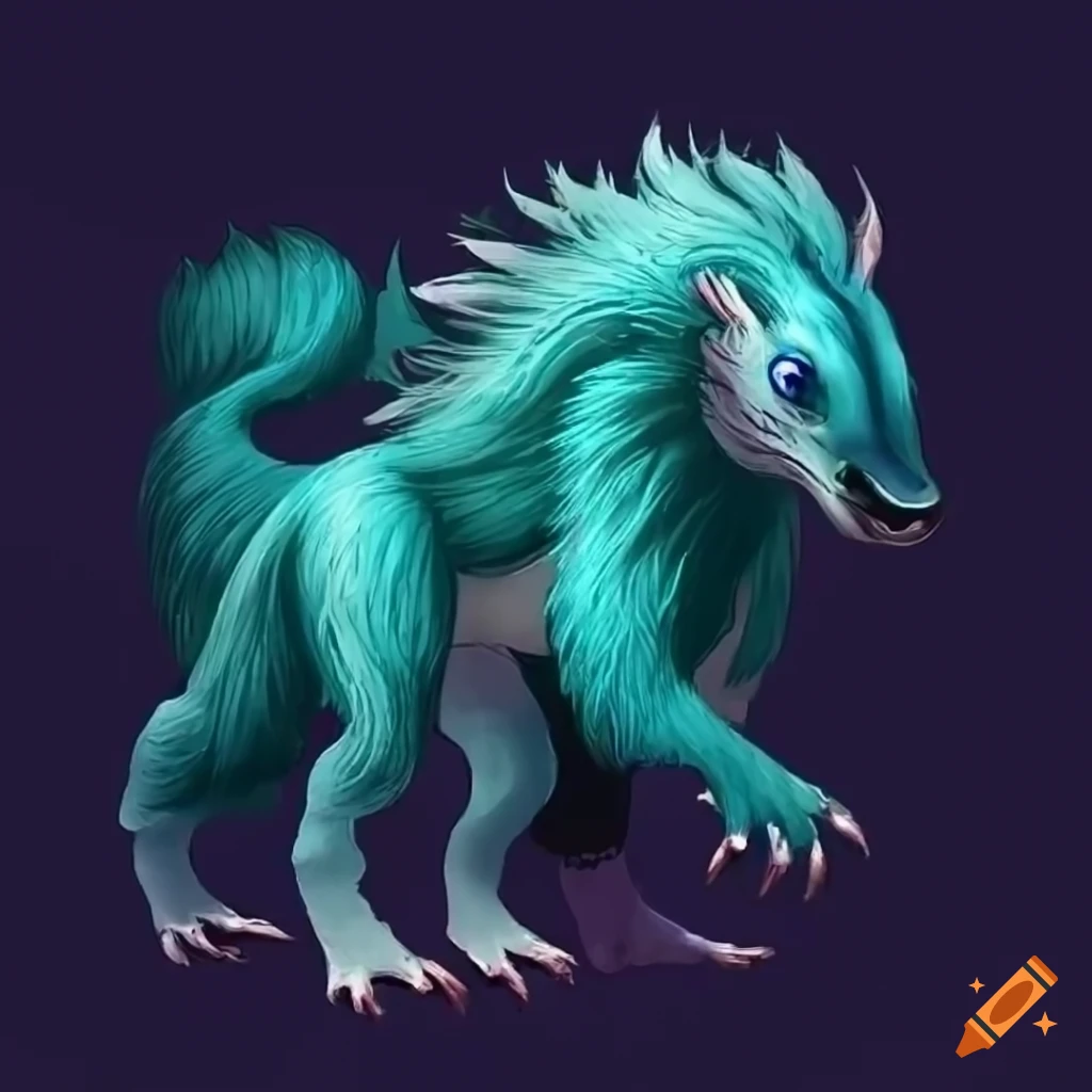 Graceful fluffy hybrid mythical creature with kind eyes and long tail ...