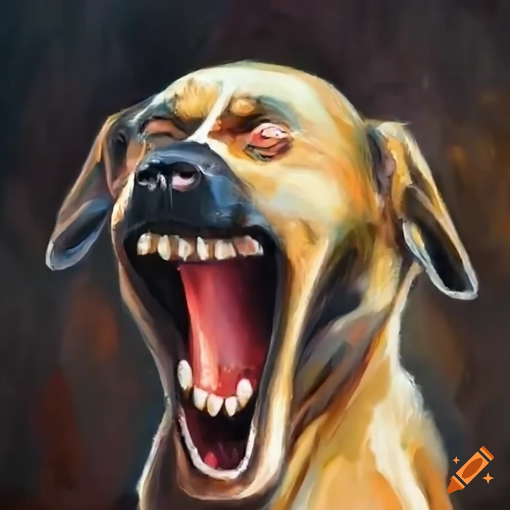 Agitated stray dog barking and showing teeth on Craiyon