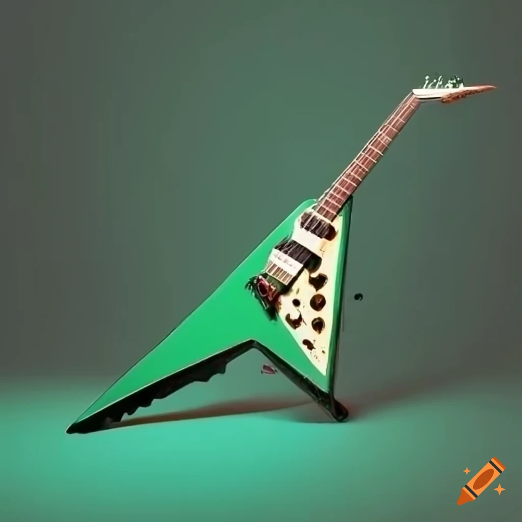Green flying v guitar on Craiyon