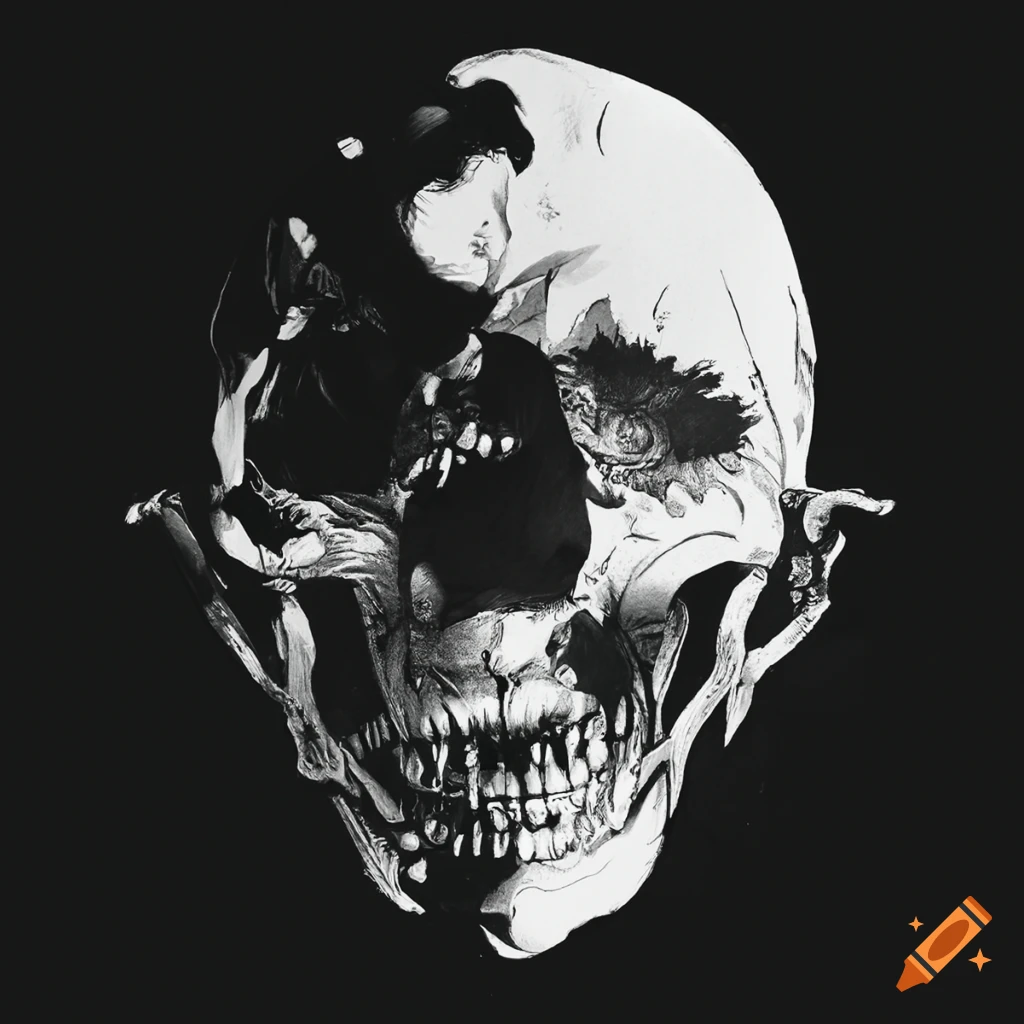 Black and white horror noisecore album cover art depicting a passing ...