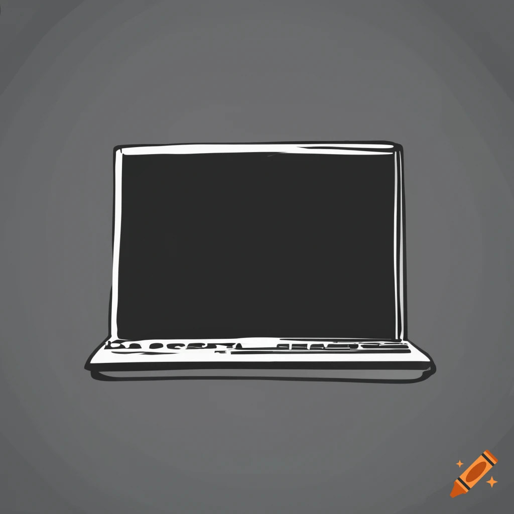 Simple black and white vector drawing of a laptop on Craiyon